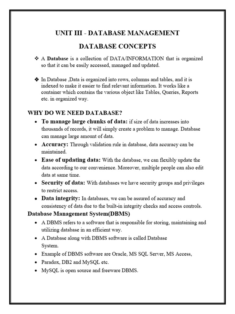 Unit Iii Database Management 20 21 1 Pdf Relational Database Relational Model