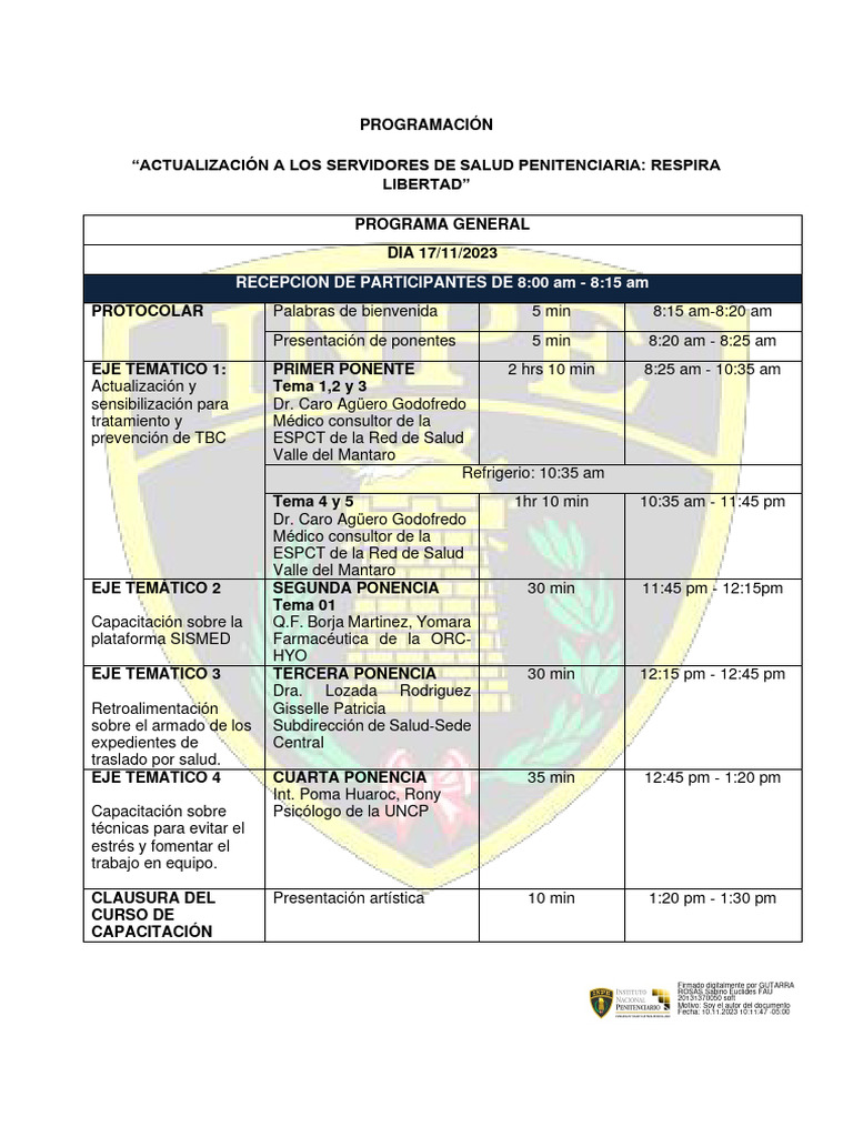 Programación Del Curso Taller (F) | PDF | Salud y bienestar
