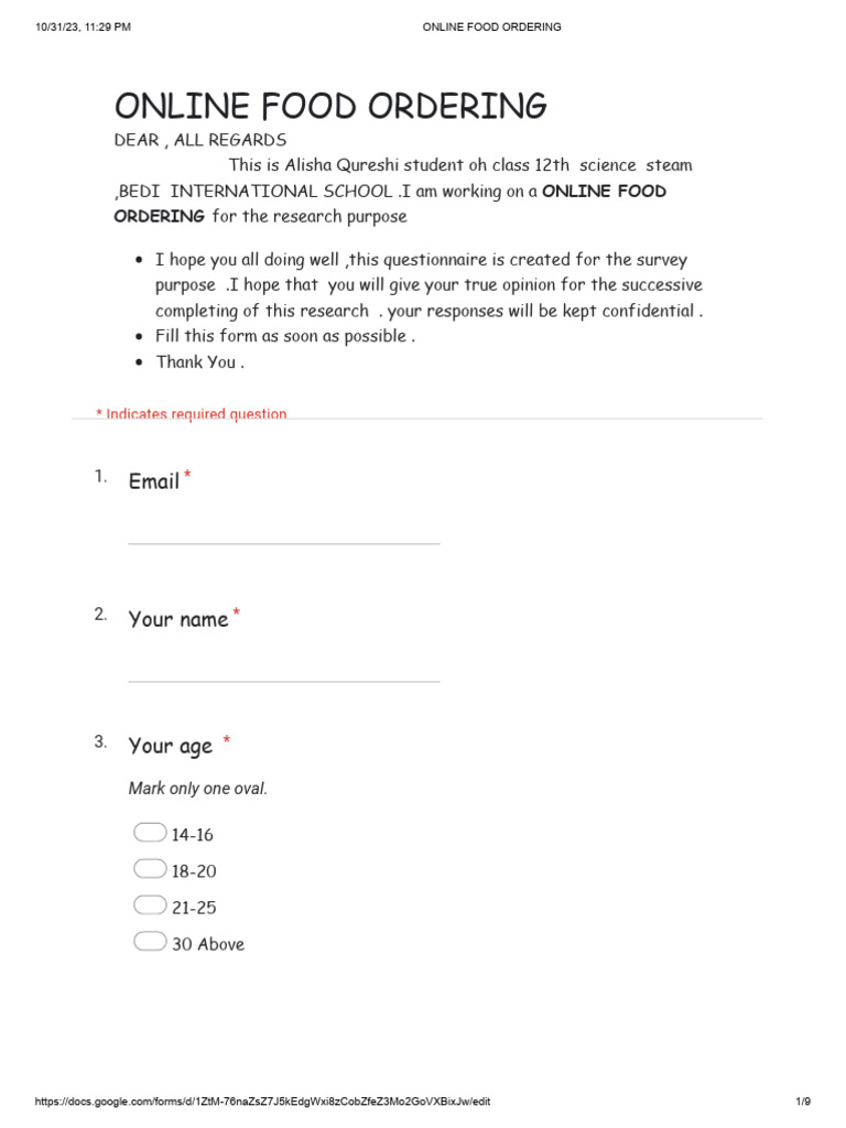 Online Food Ordering Project - Google Forms | PDF | Business | Service ...