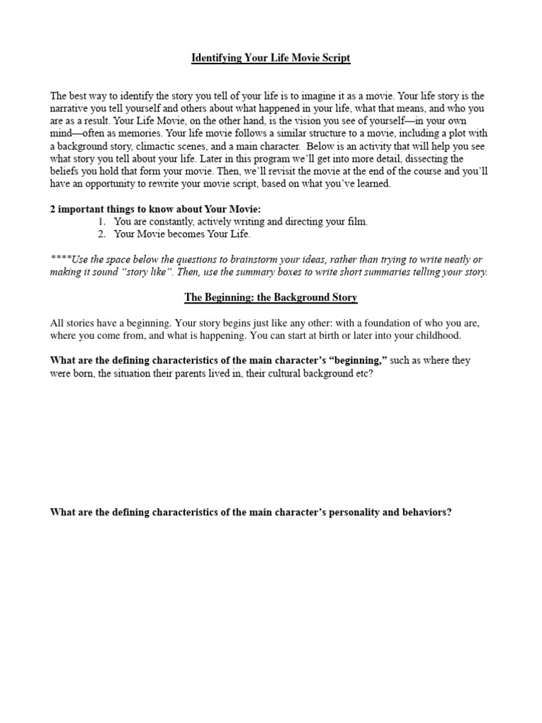 Identifying Your Life Movie Script | PDF | Plot (Narrative) | Experience
