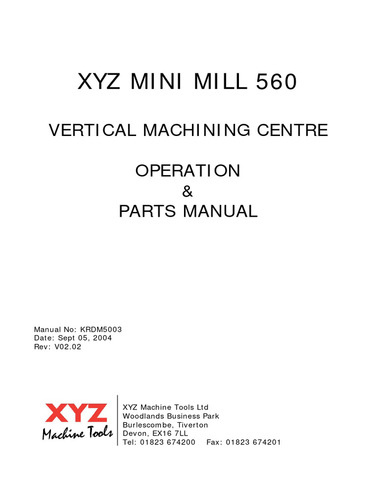 King Rich KR-MF560 Operation Manual XYZ Mini Mill 560 | PDF