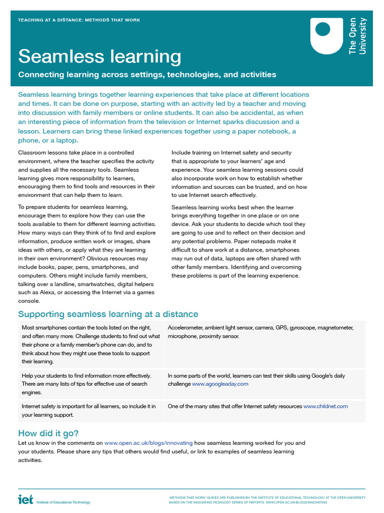 Iet Teaching at A Distance 03 Seamless Learning | PDF | Learning | Internet
