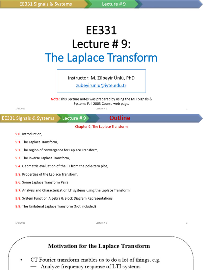 EE331 - L09 - Signals & Systems | PDF | Laplace Transform | Fourier Transform