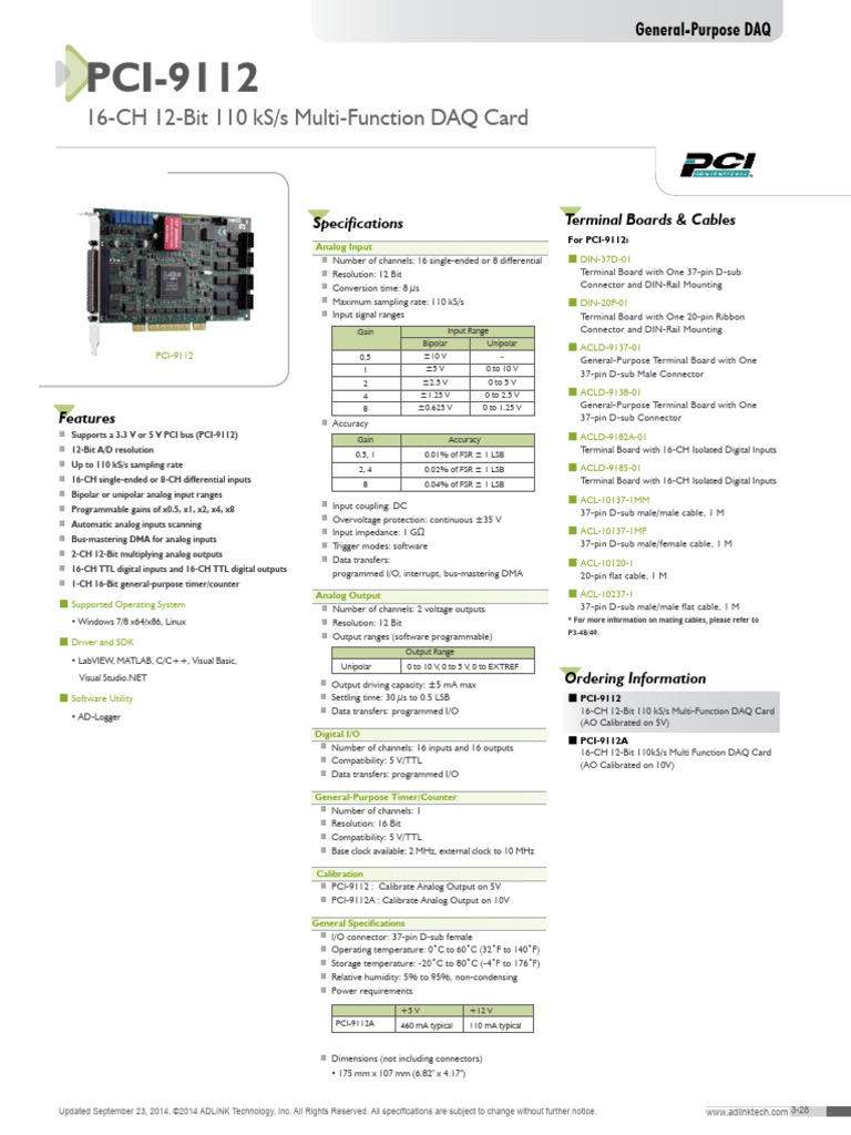 PCI-9112 Datasheet en 2 | PDF | Data Acquisition | Electrical Engineering
