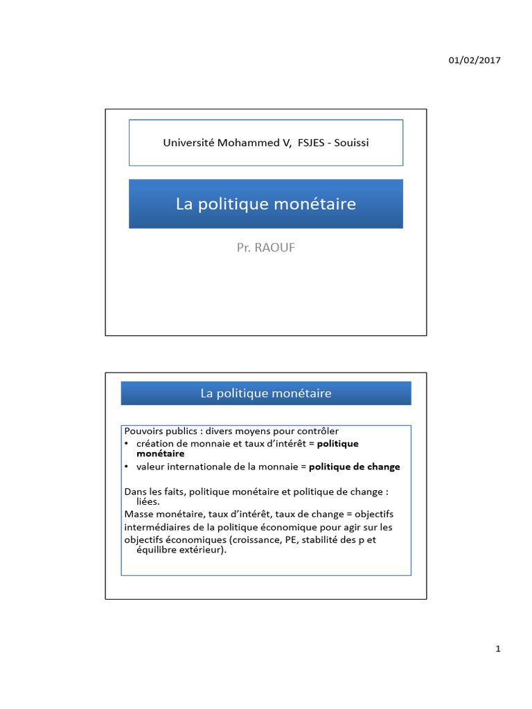 Politique monétaire et création monétaire | PDF | Argent | Politique ...