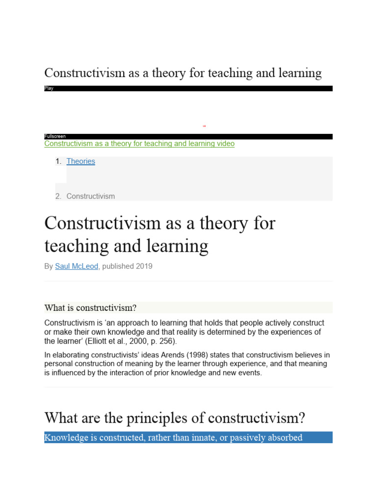 Constructivism As A Theory For Teaching and Learning | PDF ...