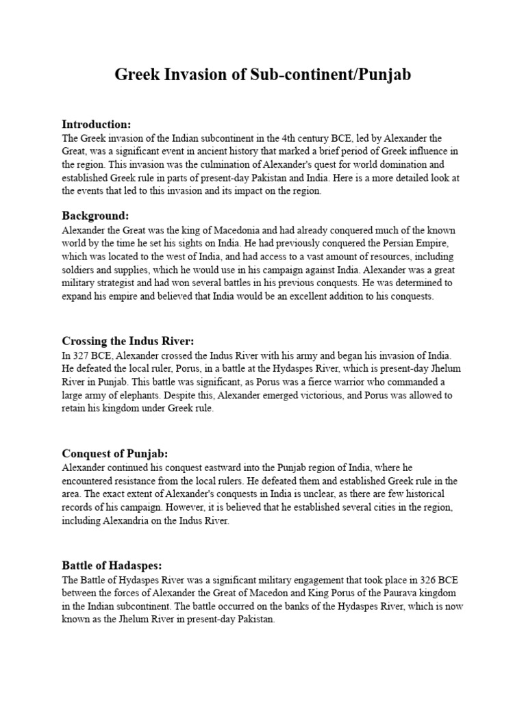 Greek Invasion of Subcontinent or Punjab | PDF | Punjab | Alexander The ...