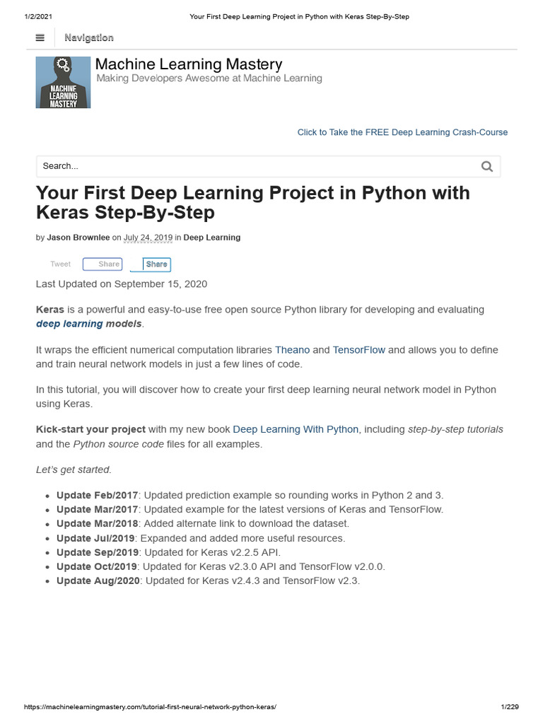 Your First Deep Learning Project in Python With Keras Step-By-Step ...