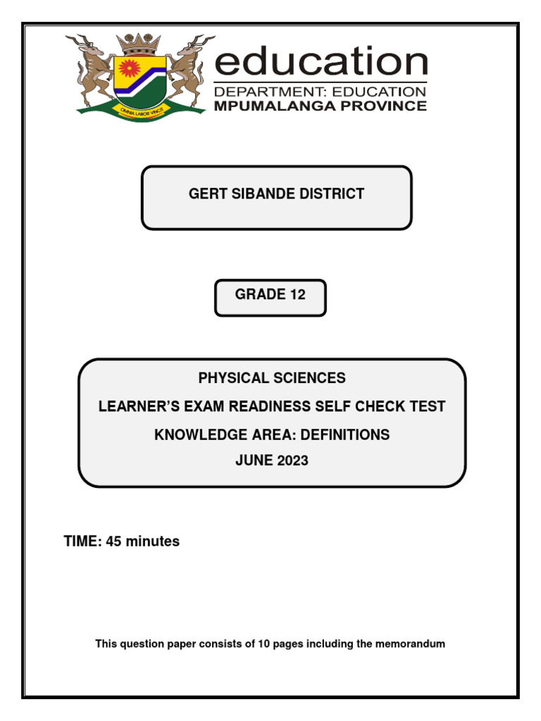 Definitions Self Check Test June 2023 | PDF | Force | Acid