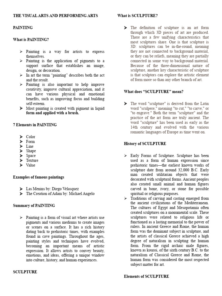 Visual and Performing Arts Overview | PDF | Sculpture | Casting
