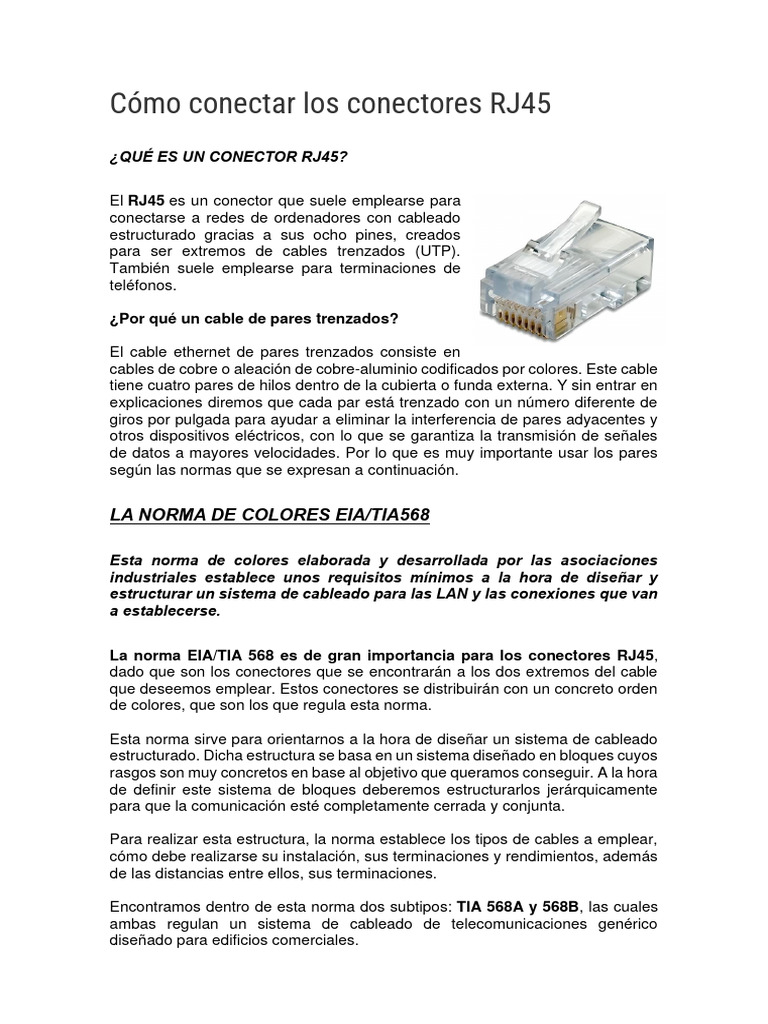 Cómo Conectar Los Conectores RJ45 | PDF | Telecomunicaciones | Equipo ...