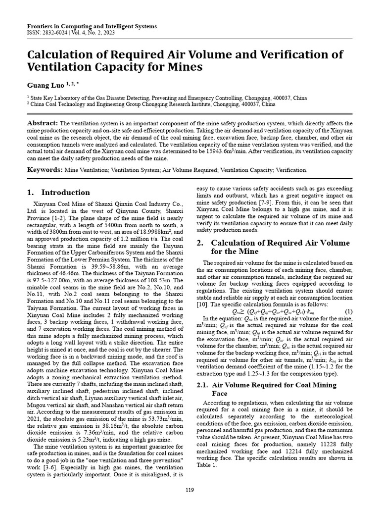 Calculation of Required Air Volume and Verification | Download Free PDF ...