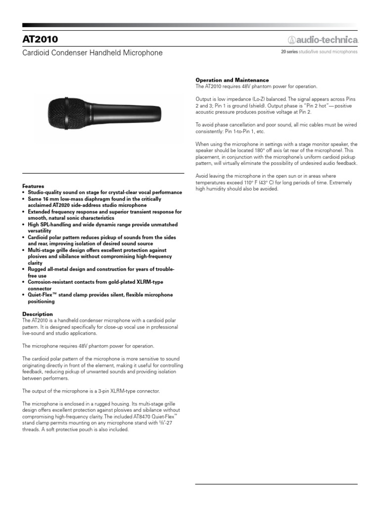 AT2010 Datasheet (EN) | PDF | Microphone | Acoustics