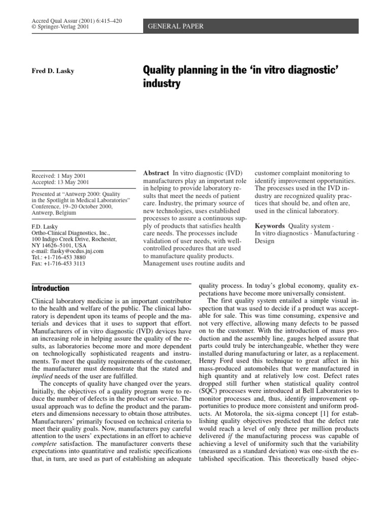 Quality Systems in In Vitro Diagnostics | PDF | Audit | Quality ...