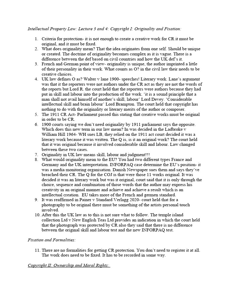 Intellectual Property Law Lecture 3 and 4 | PDF | Copyright | Property Law