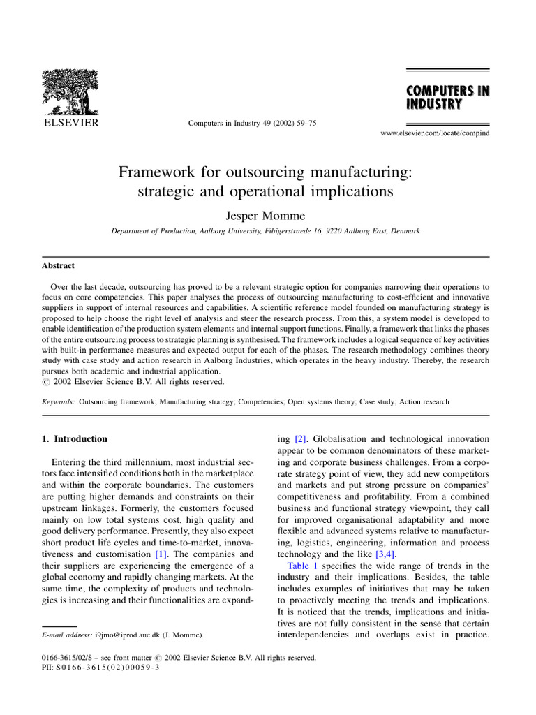 Outsourcing Manufacturing Framework | PDF | Supply Chain | Outsourcing