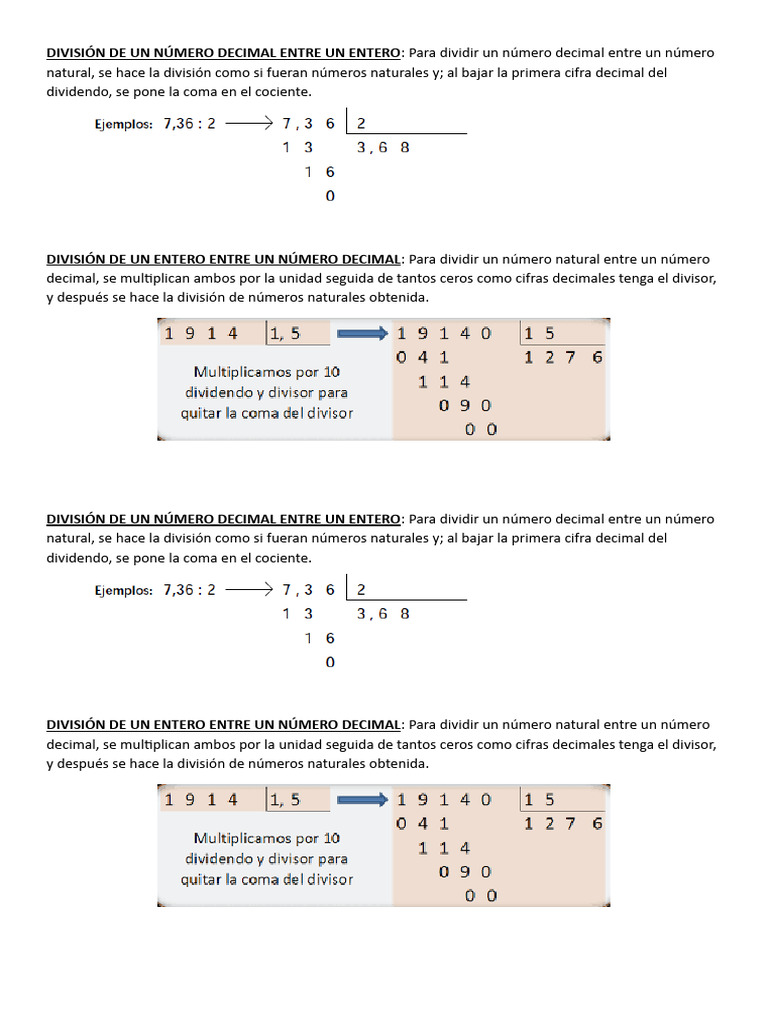 División de Un Número Decimal Entre Un Entero | PDF | Métodos y ...