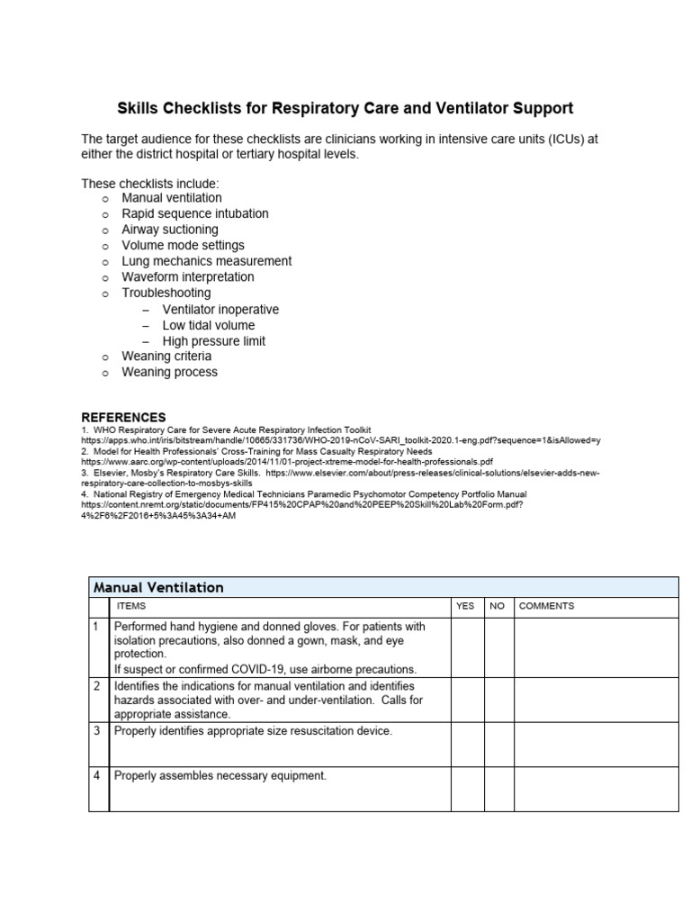 Checklists - Doctors Basic Respiratory Care and Ventilator Support ...