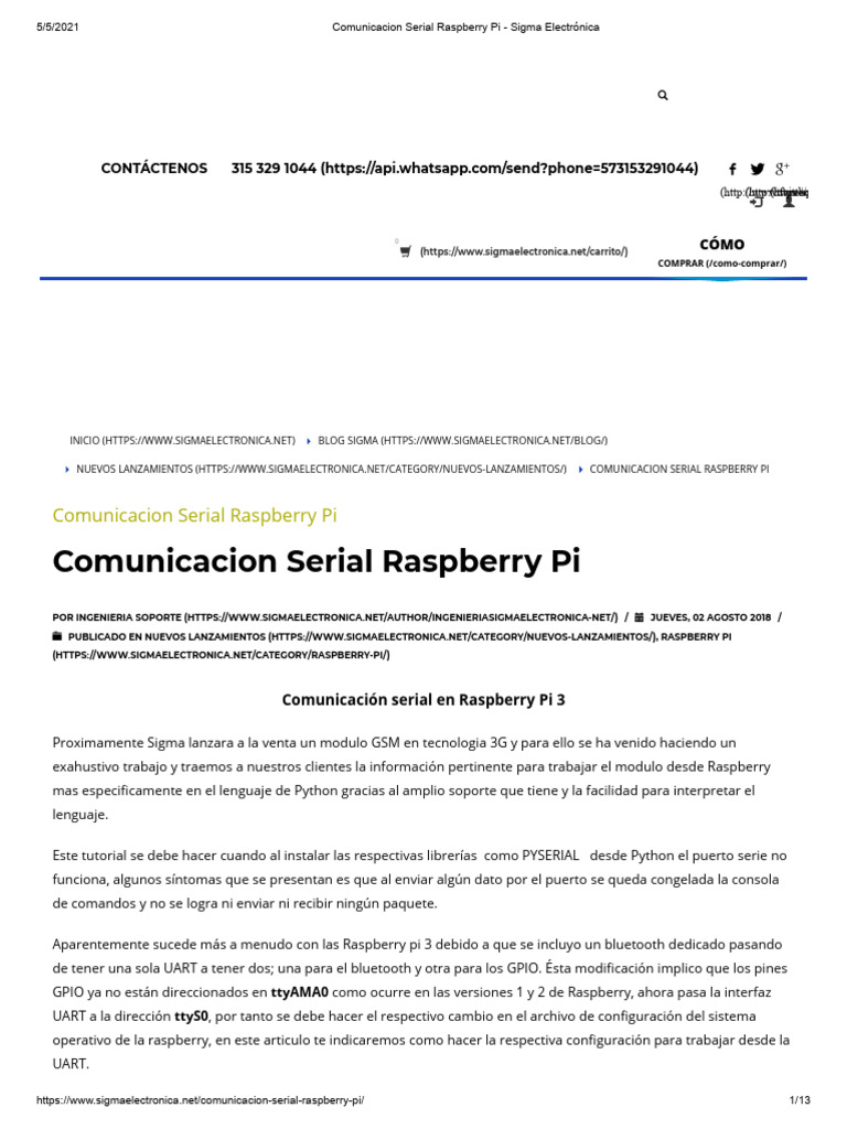 Comunicacion Serial Raspberry Pi - Sigma Electrónica | PDF | Interfaz ...