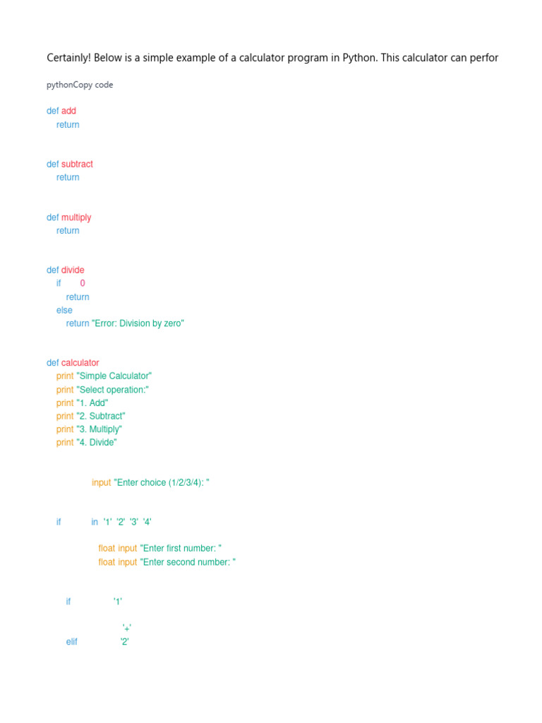 Code For Calculator | PDF