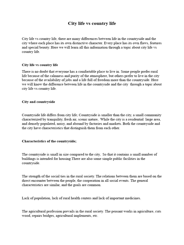 City Life Vs Country Life | PDF | Cost Of Living