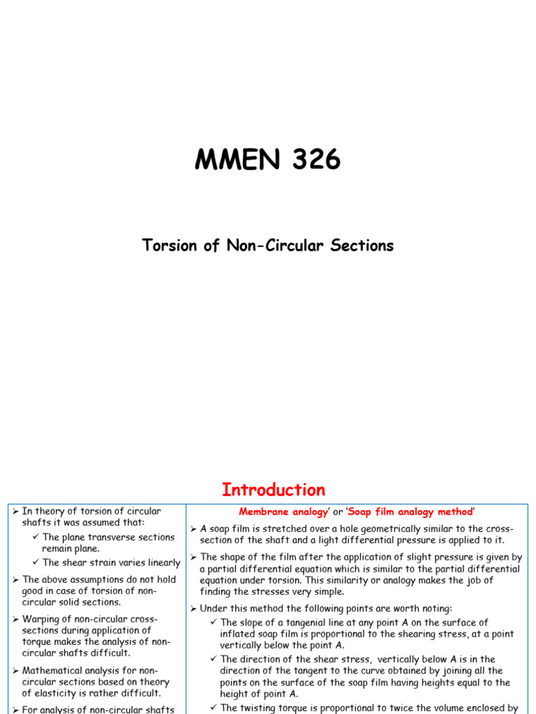MMEN 326 - Torsion of Non-Circular | PDF | Stress (Mechanics) | Torque