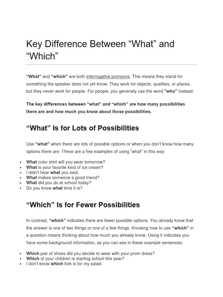 Which vs. What | PDF | Question | Grammar