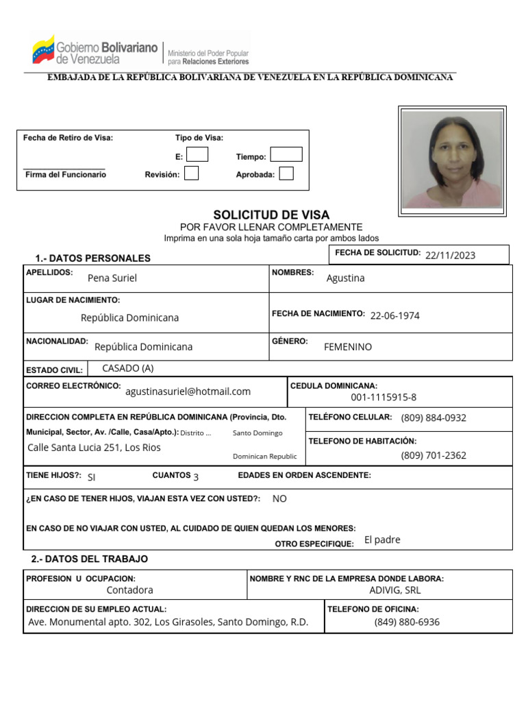 Solicitud de Visa para Venezuela | PDF | República Dominicana | Venezuela