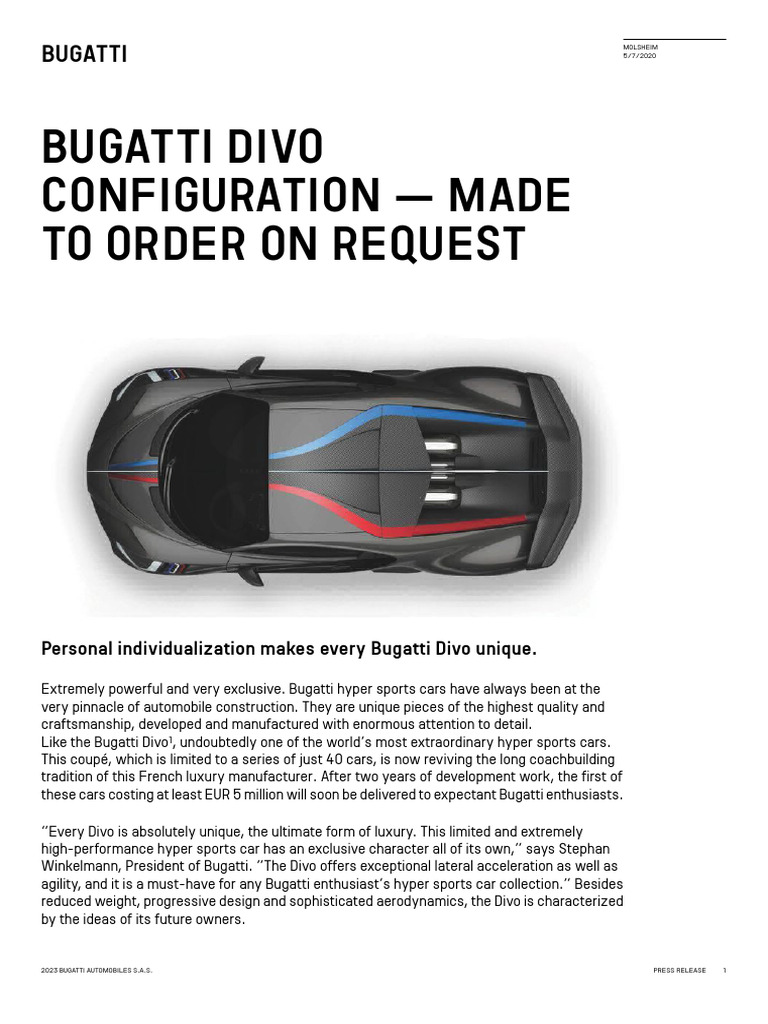 Bugatti Divo Configuration Made To Order On Request | PDF | Car | Vehicles