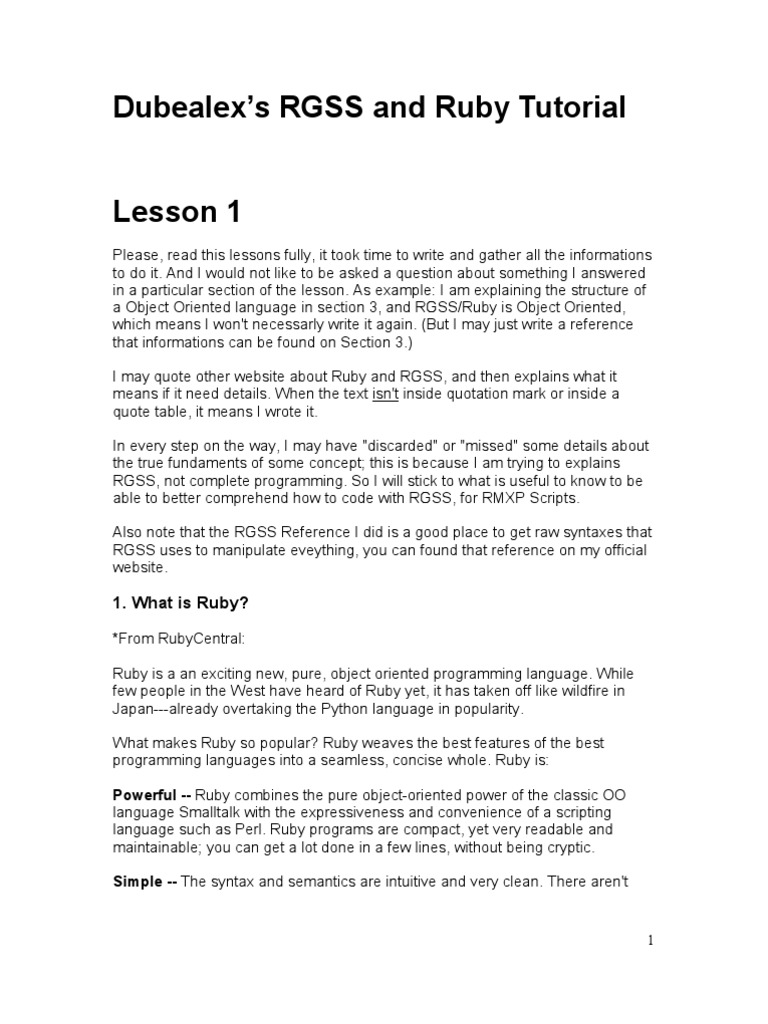 Dubealex S Rgss And Ruby Tutorial Pdf Ruby Programming Language