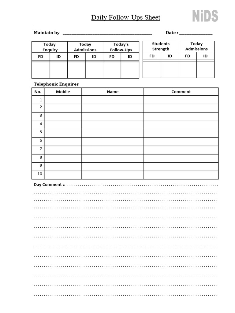 Follow-Up Sheet | PDF
