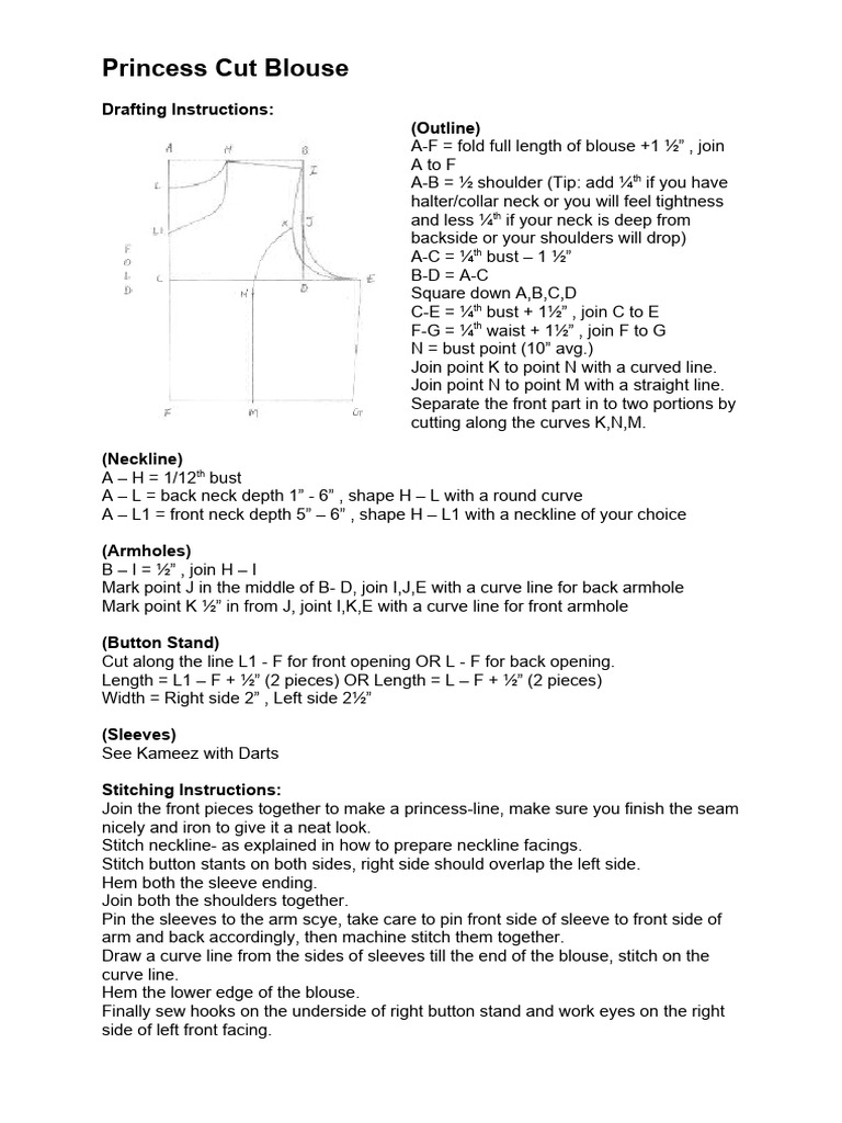 Princess Cut Blouse Drafting Guide | PDF | Blouse | Seam (Sewing)