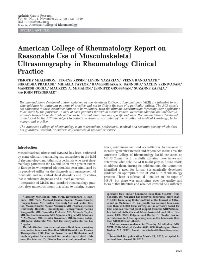 10 ACR Report On Reasonable Use of MSUS in Rheumatology Clinical ...