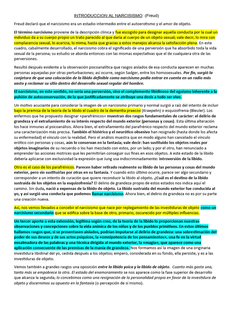 INTRODUCCION AL NARCISISMO-Freud | Descargar gratis PDF | Libido | Amor INTRODUCCION AL NARCISISMO-Freud | Descargar gratis PDF | Libido | Amor