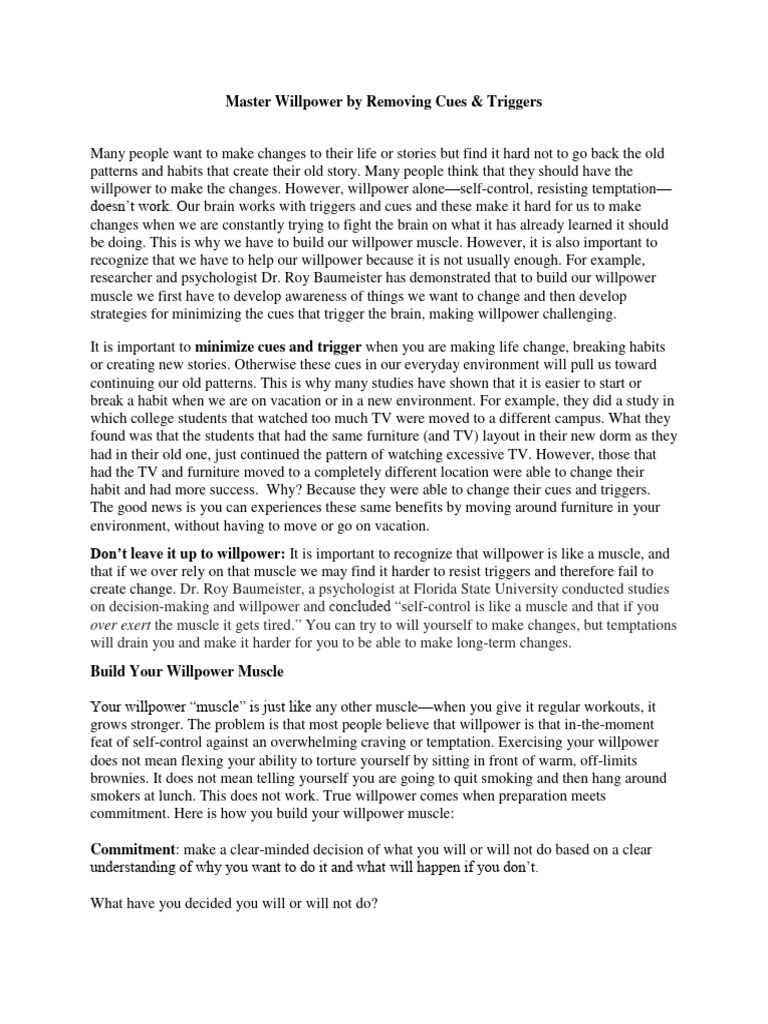 Mastering Willpower Through Triggers | PDF | Self Control | Self-Management