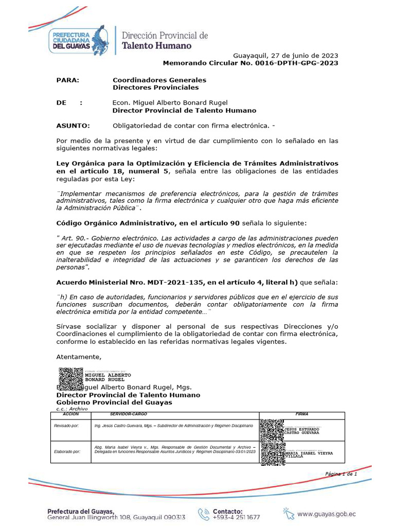 Memo Circular 0016-DPTH-GPG-2023 - Obligatoriedad Tener Firma Electronica-Signed-Signed (1) - 1 ...