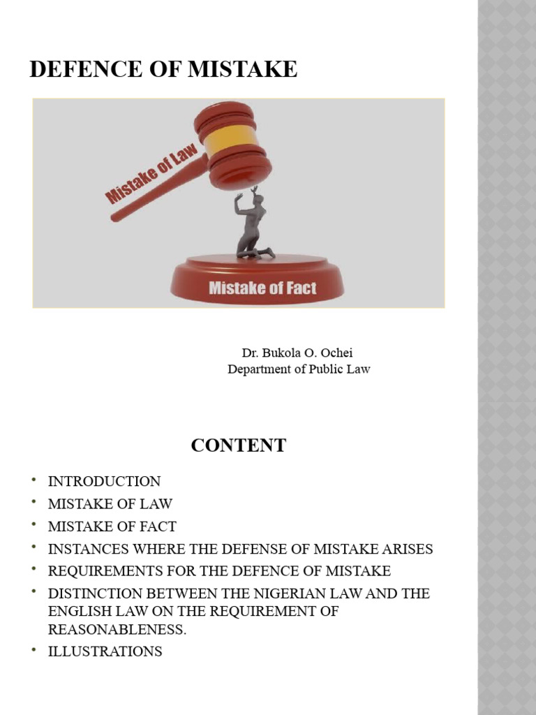 Defence of Mistake in Criminal Law | PDF | Criminal Law | Crime & Violence