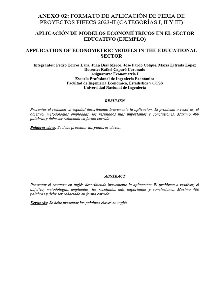 ANEXO 02 Formato de Paper 2023-II (CAT I, II y III) | Descargar gratis PDF | Science