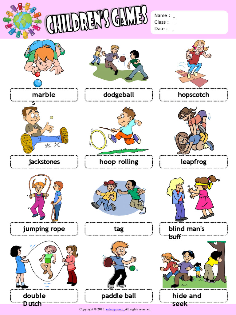 Children Games Esl Picture Dictionary For Kids | PDF