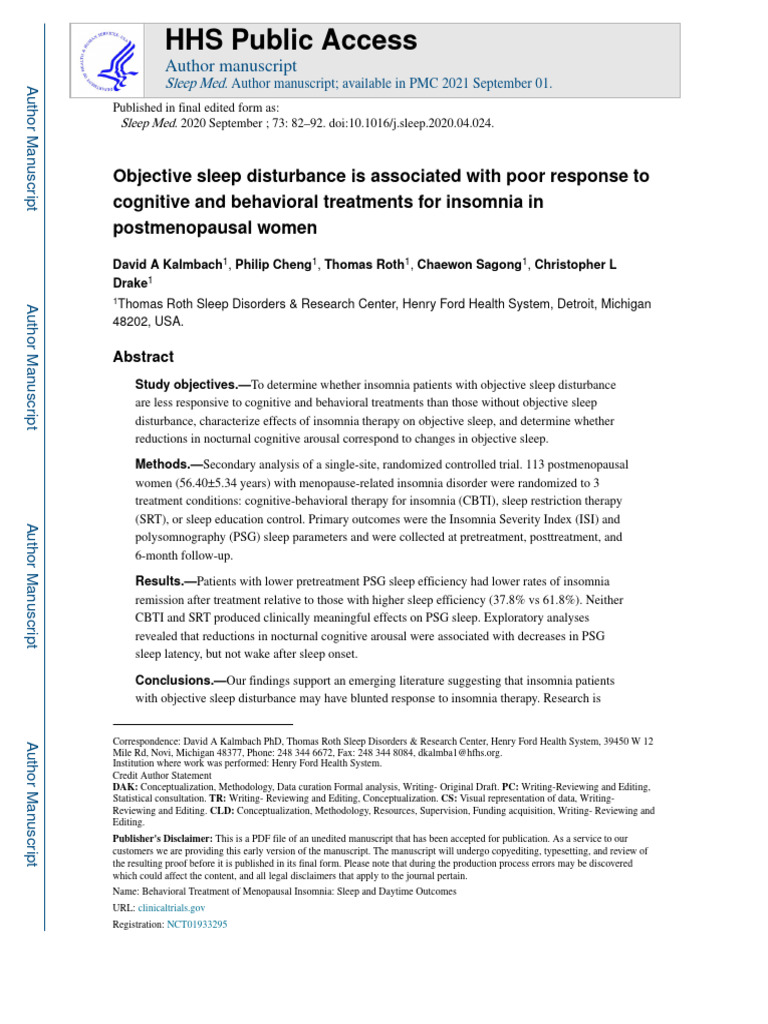 Objective Sleep Disturbance - KALMBACH | PDF | Insomnia | Sleep Disorder