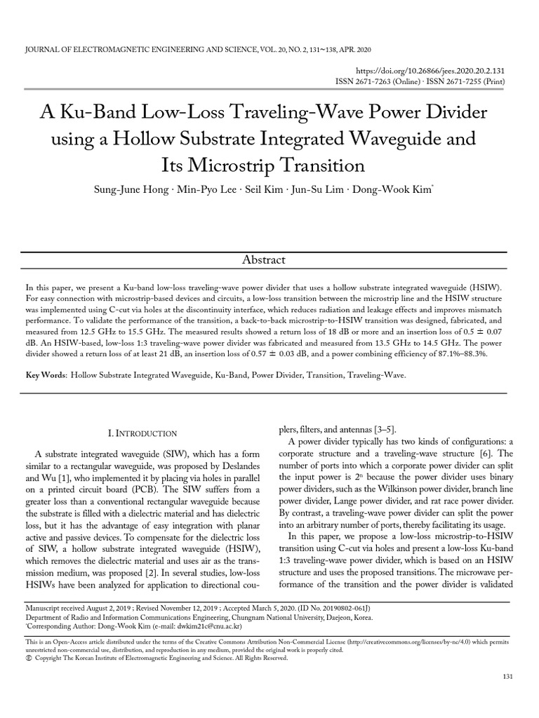 A Ku-Band Low-Loss Traveling-Wave Power Divider Using A Hollow ...