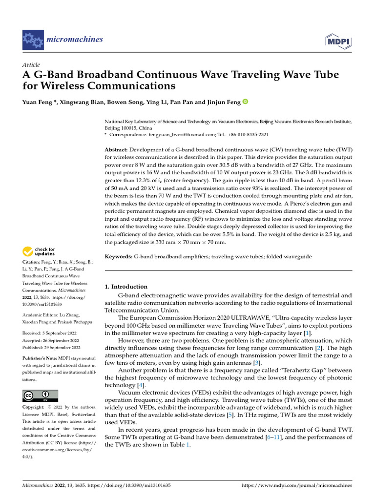 A G-Band Broadband Continuous Traveling Wave Tube For Wireless ...