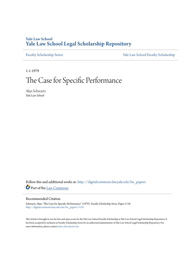 The Case For Specific Performance | PDF | Specific Performance | Legal Remedy