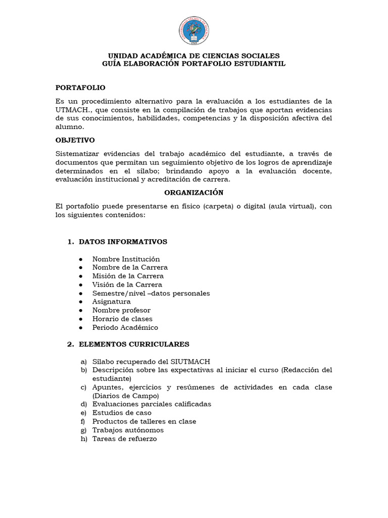Guia para La Elaboración Del Portafolio - Utmach | PDF