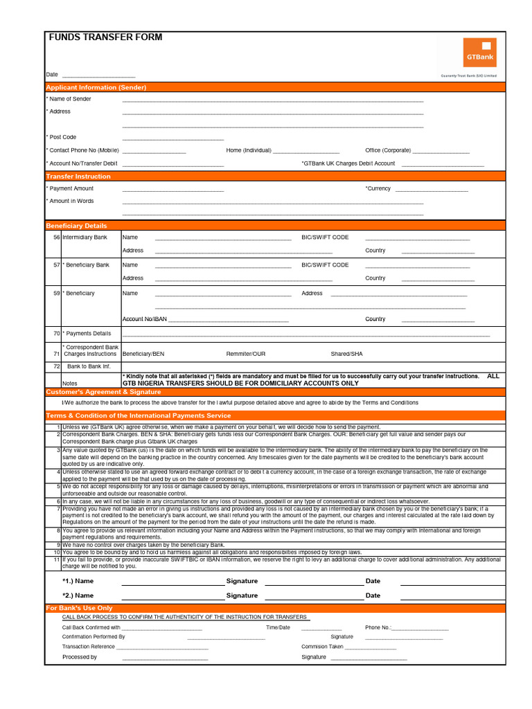 Offshore Transfer Form | PDF | Payments | Banks