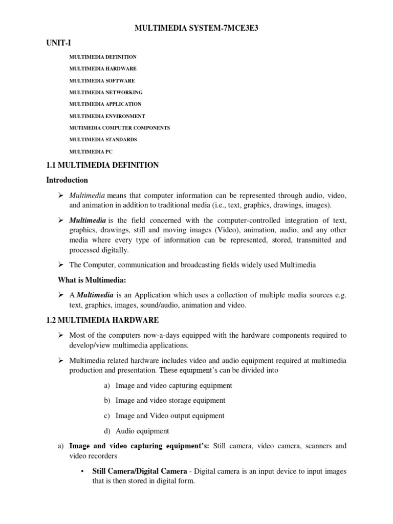 Multimedia System Notes | PDF | Computer Monitor | Computer Data Storage