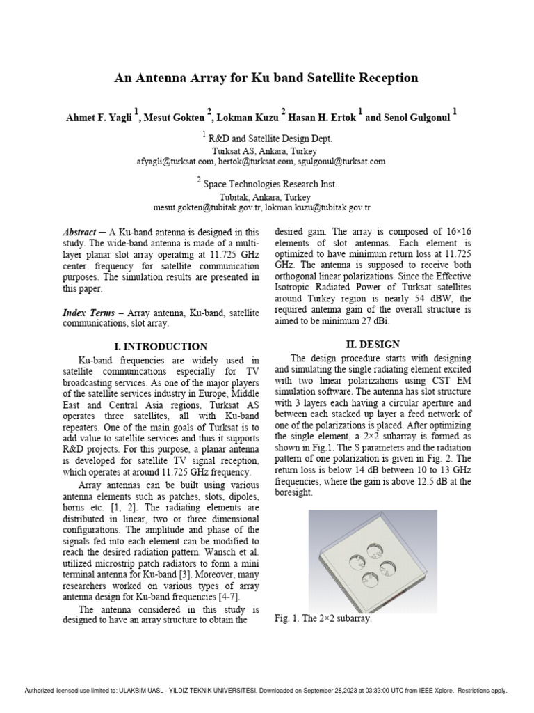An Antenna Array For Ku Band Satellite Reception | PDF | Antenna (Radio ...