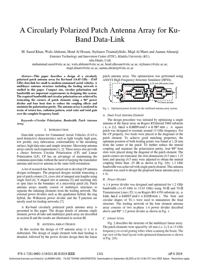 A Circularly Polarized Patch Antenna Array For Ku-Band Data-Link | PDF | Antenna (Radio ...