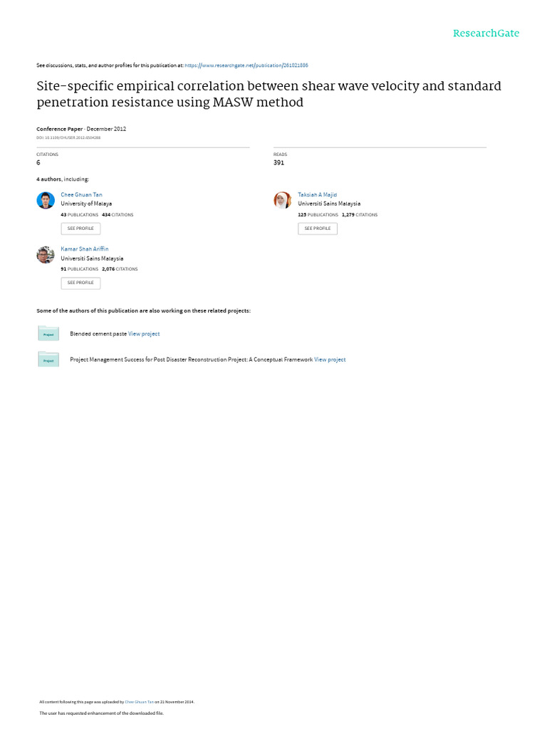 Site-Specific Empirical Correlation Between Shear Wave Velocity and Standard Penetration ...