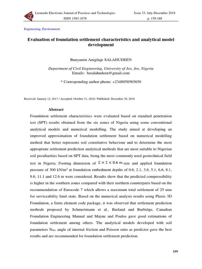 Evaluation of Foundation Settlement Char | PDF | Young's Modulus | 3 D ...